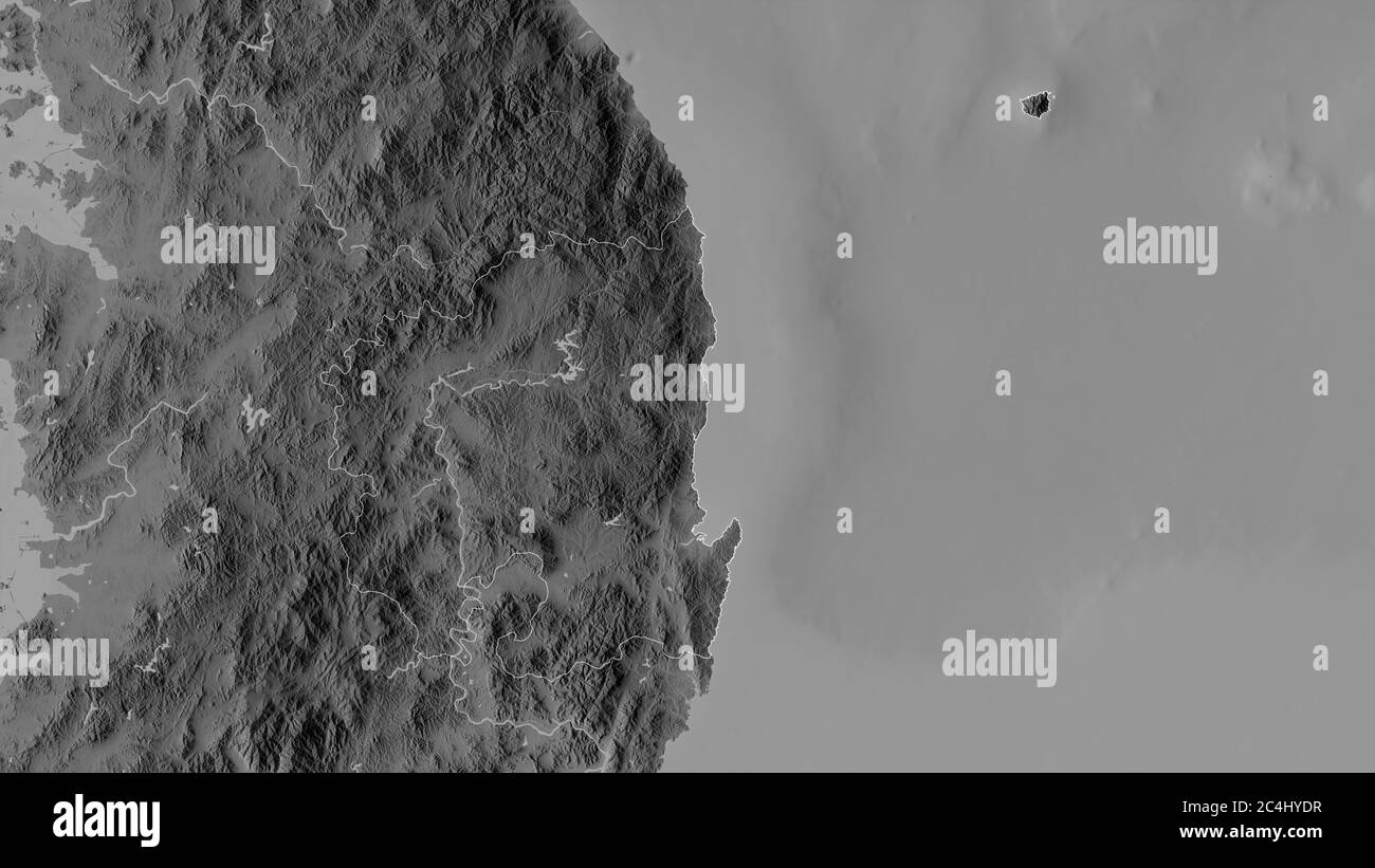 Gyeongsangbuk-do, province of South Korea. Grayscaled map with lakes ...