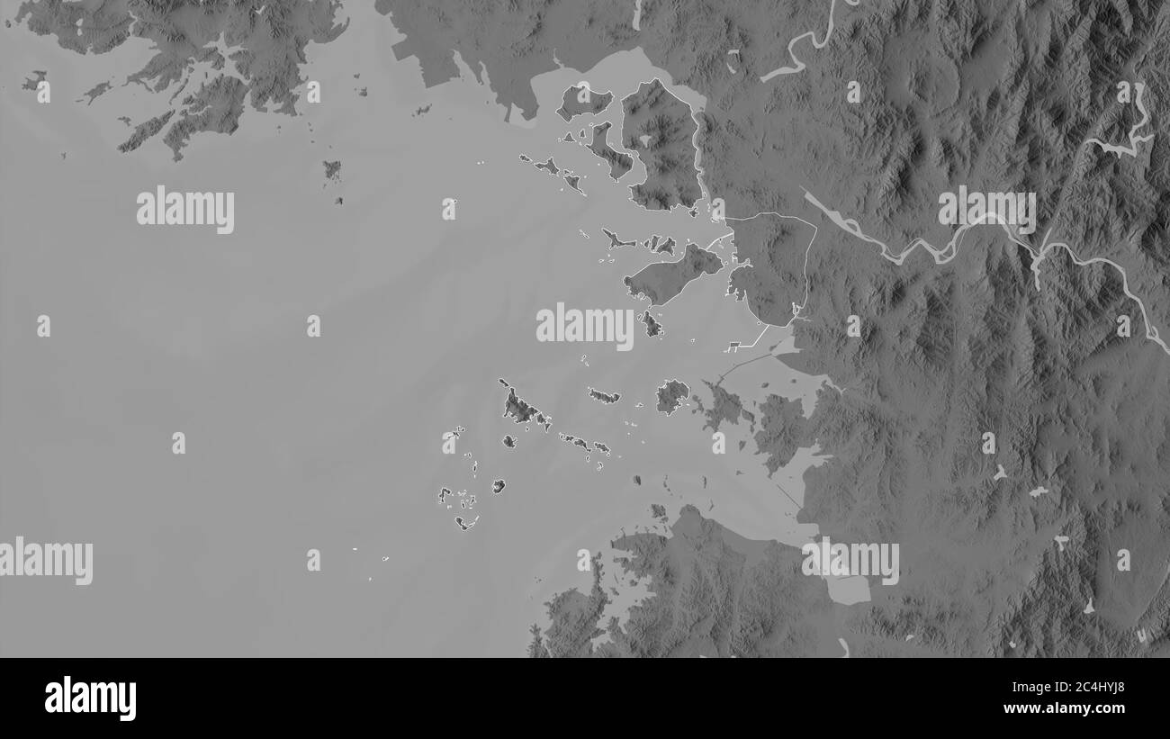 Incheon, metropolitan city of South Korea. Grayscaled map with lakes ...