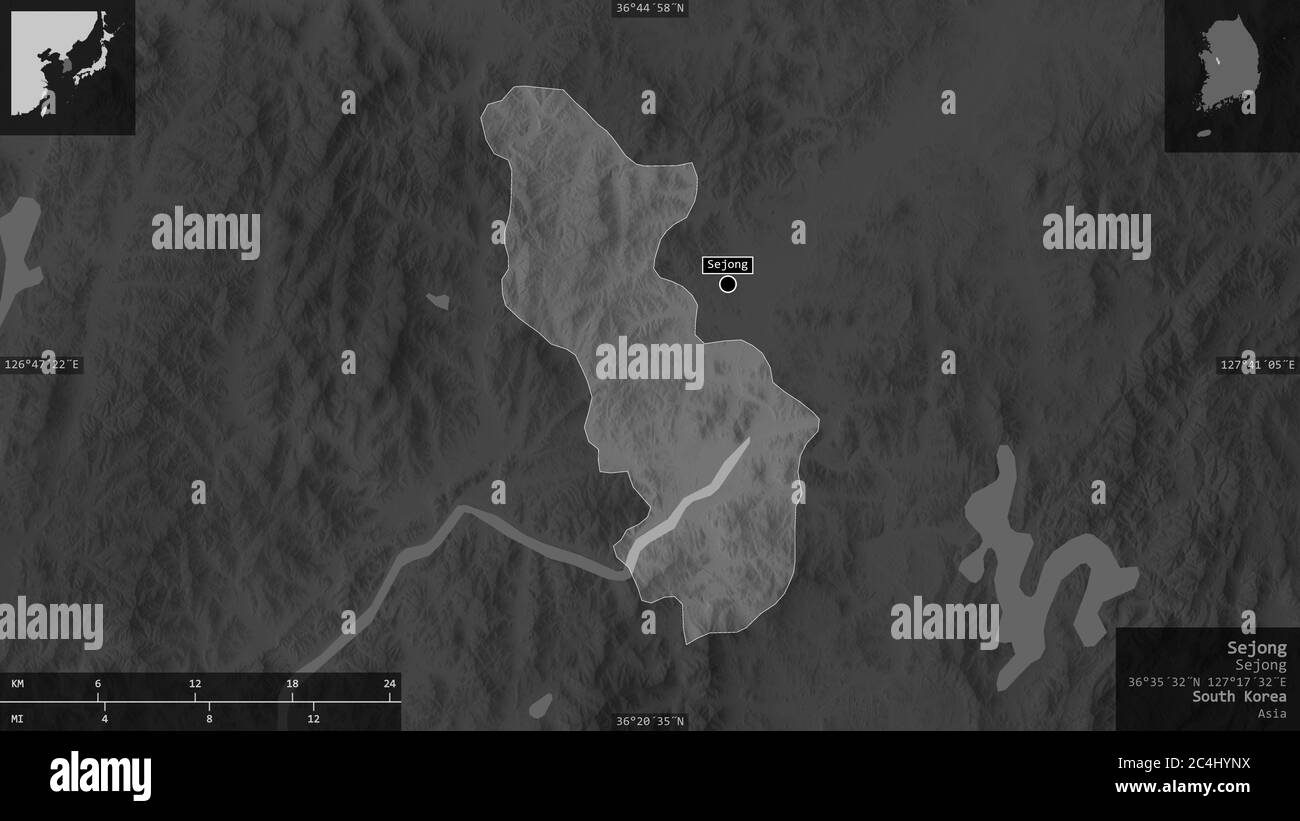 Sejong, metropolitan autonomous city of South Korea. Grayscaled map ...