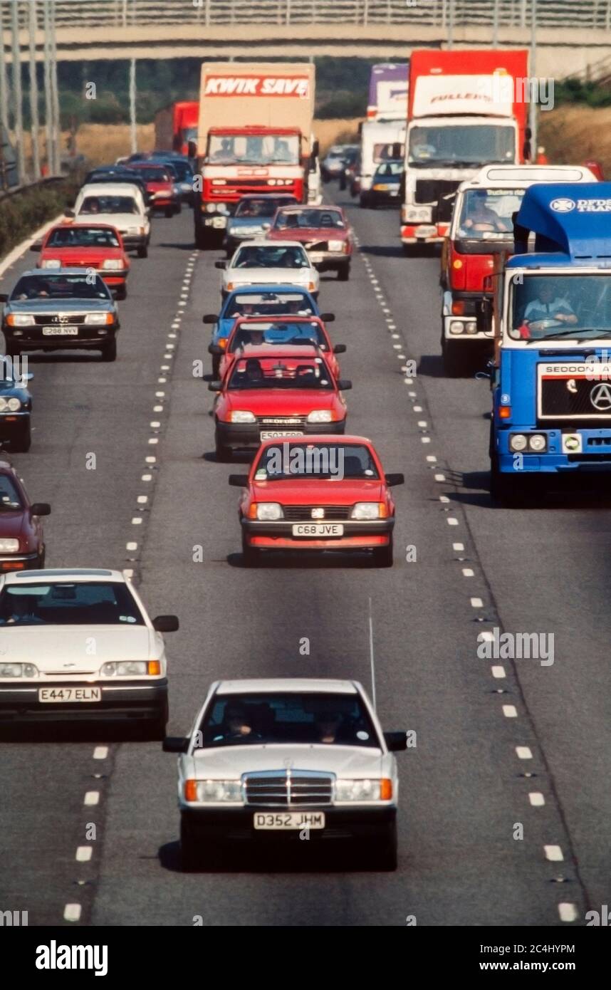 Heavy motorway traffic, UK, 1980's Stock Photo - Alamy
