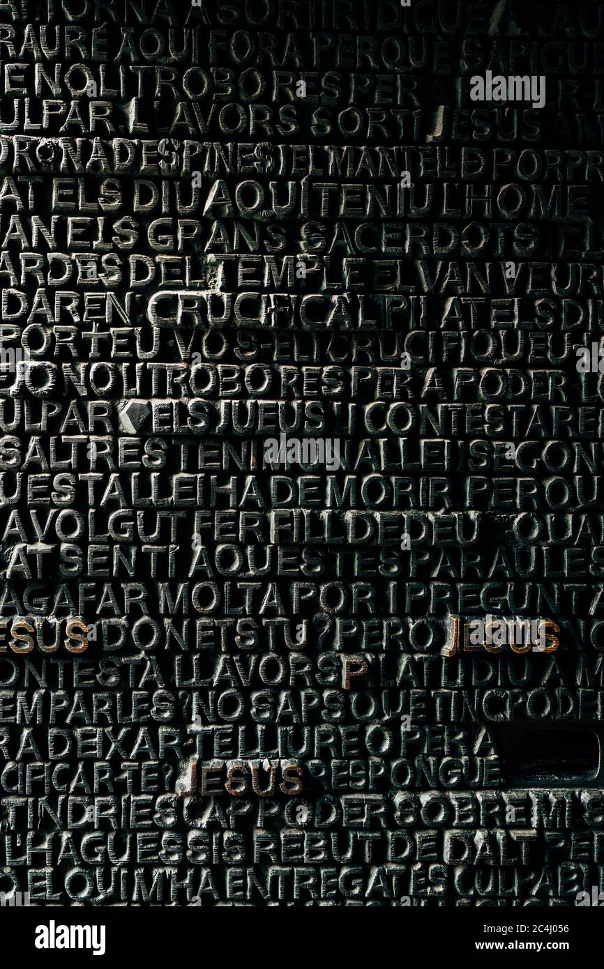 Extruded letters in the plane of the wall with the words from the Bible ...