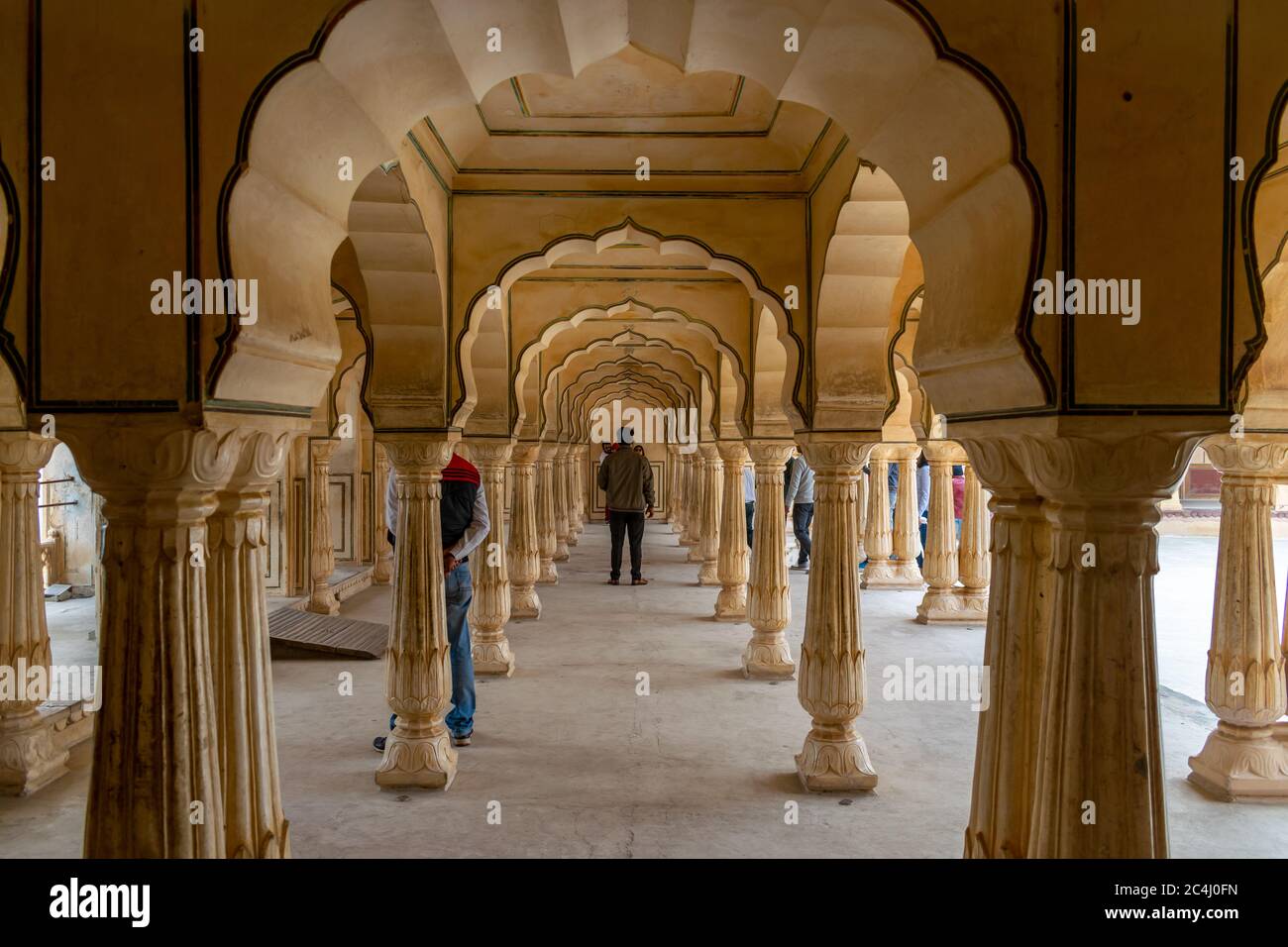 Jaipur, Rajasthan, India; Feb, 2020 : columns of pillars at Amber Fort ...