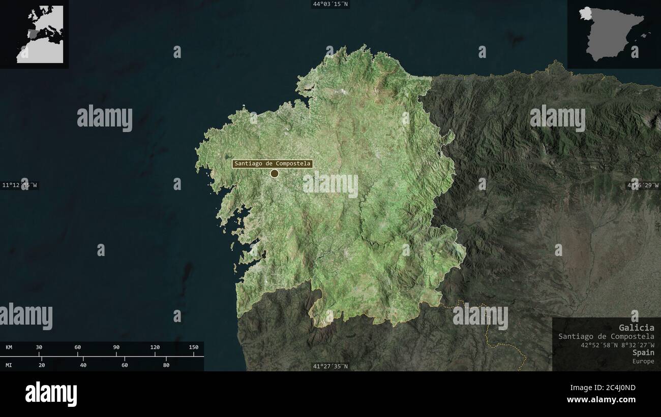 Galicia, autonomous community of Spain. Satellite imagery. Shape ...