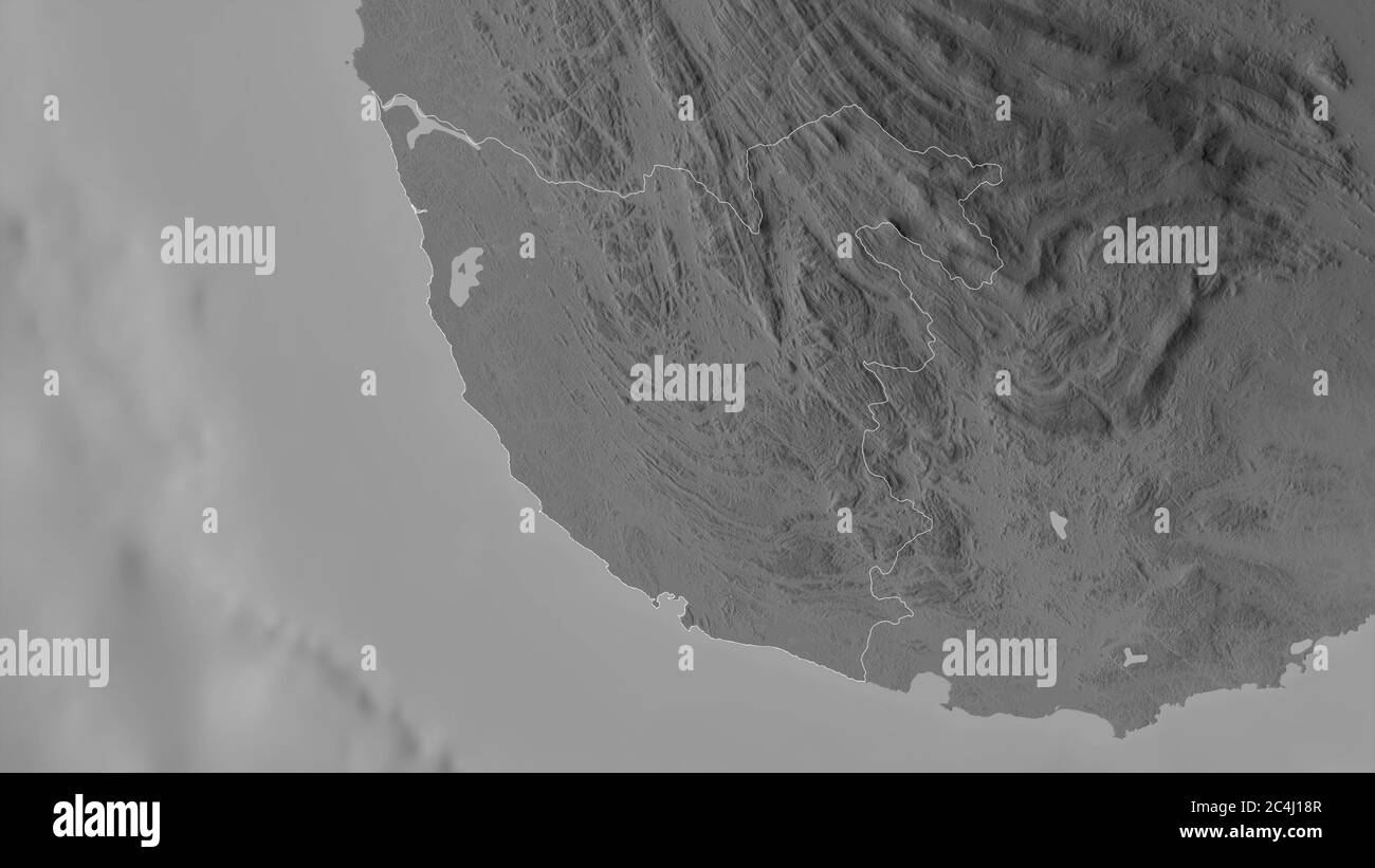 Galle, district of Sri Lanka. Grayscaled map with lakes and rivers ...