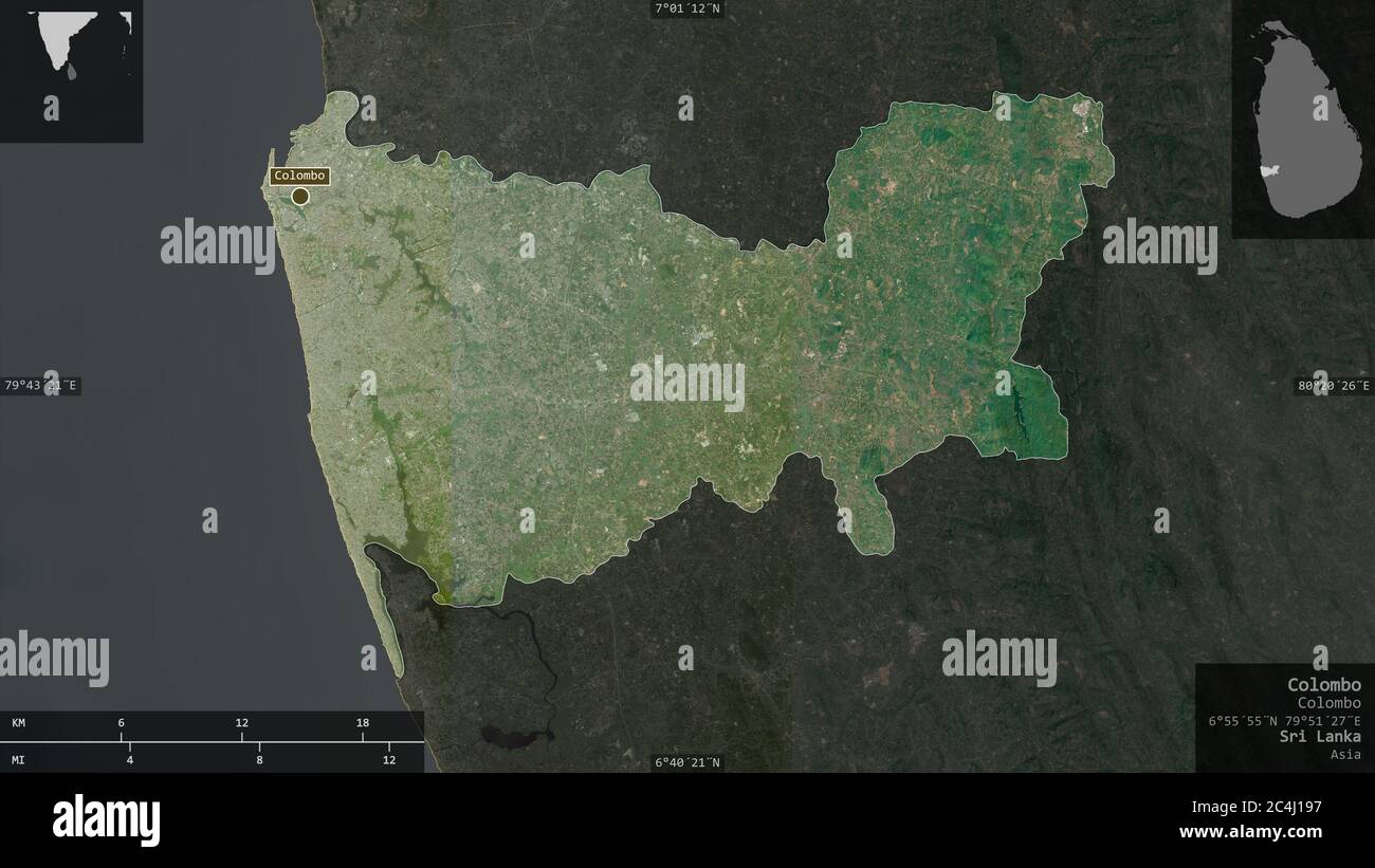 Colombo, district of Sri Lanka. Satellite imagery. Shape presented ...