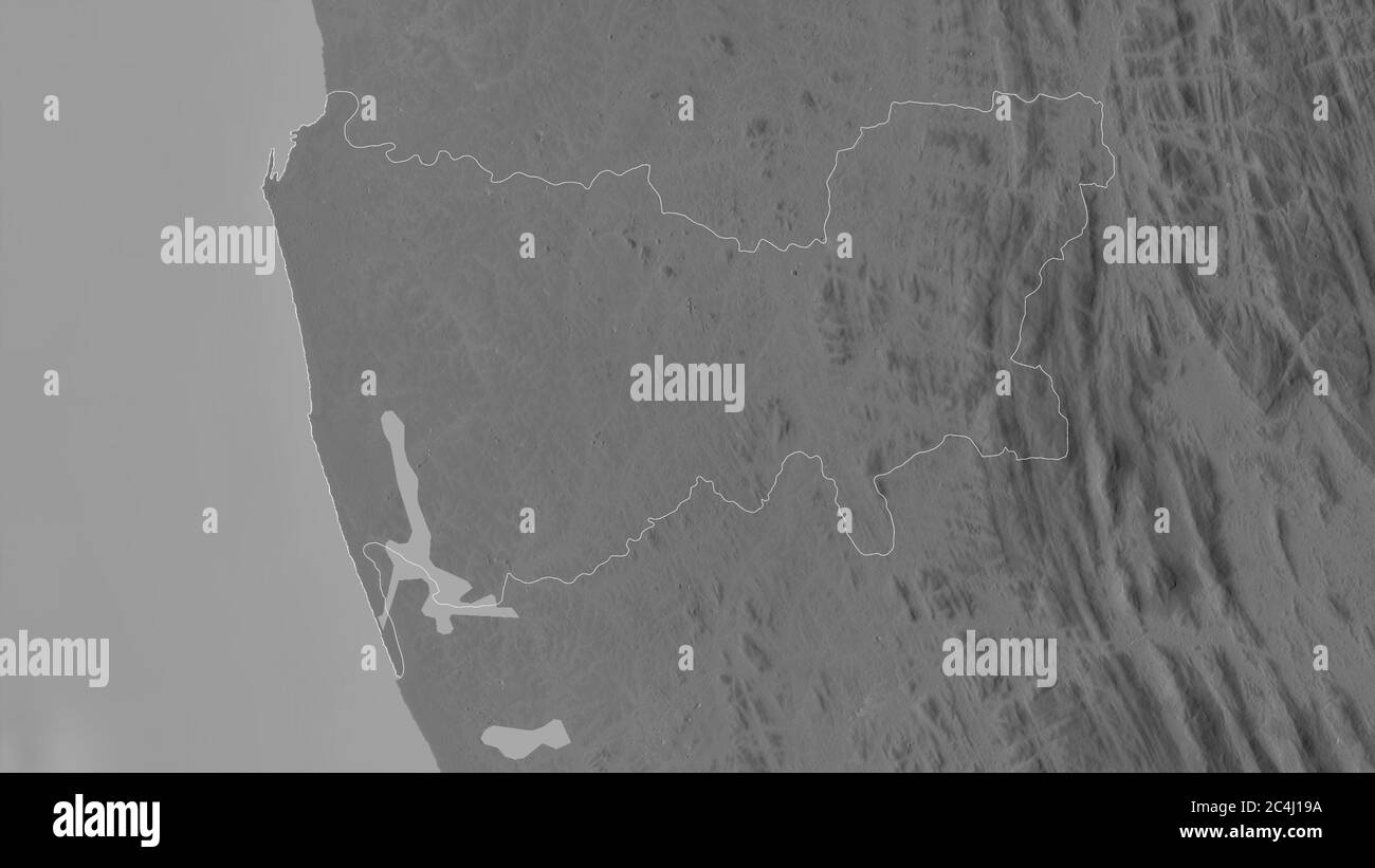 Colombo, district of Sri Lanka. Grayscaled map with lakes and rivers ...