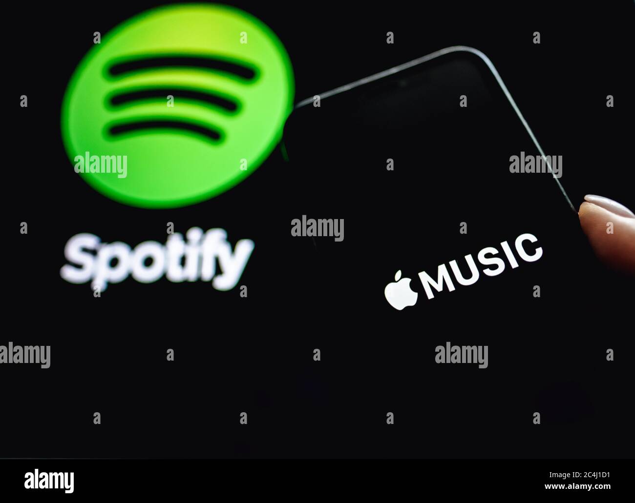 Screen shot of Apple music app and Spotify Stock Photo - Alamy