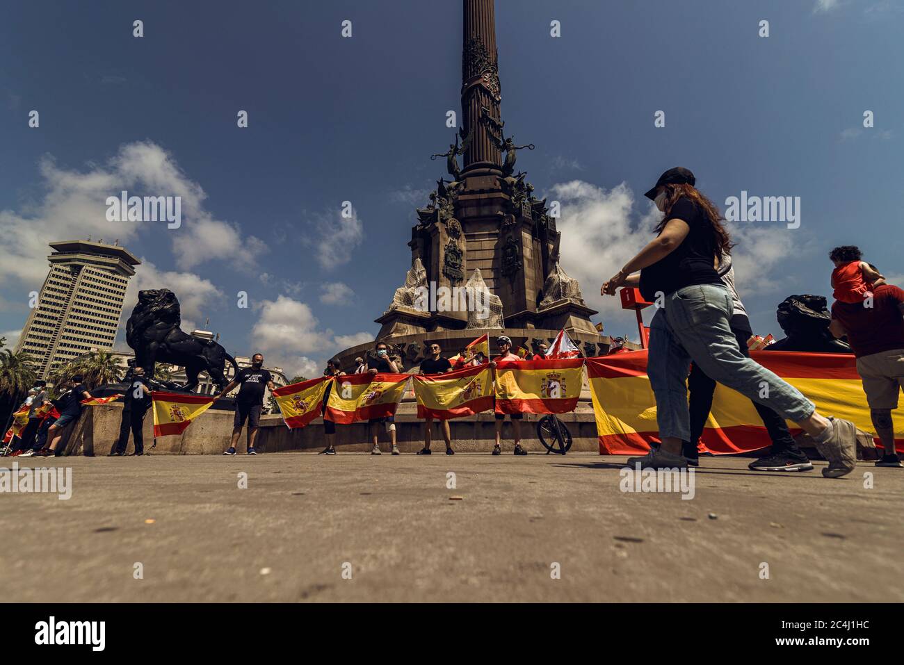 Barcelona, Spain. 27th June, 2020. Supporters of right wing party VOX ...