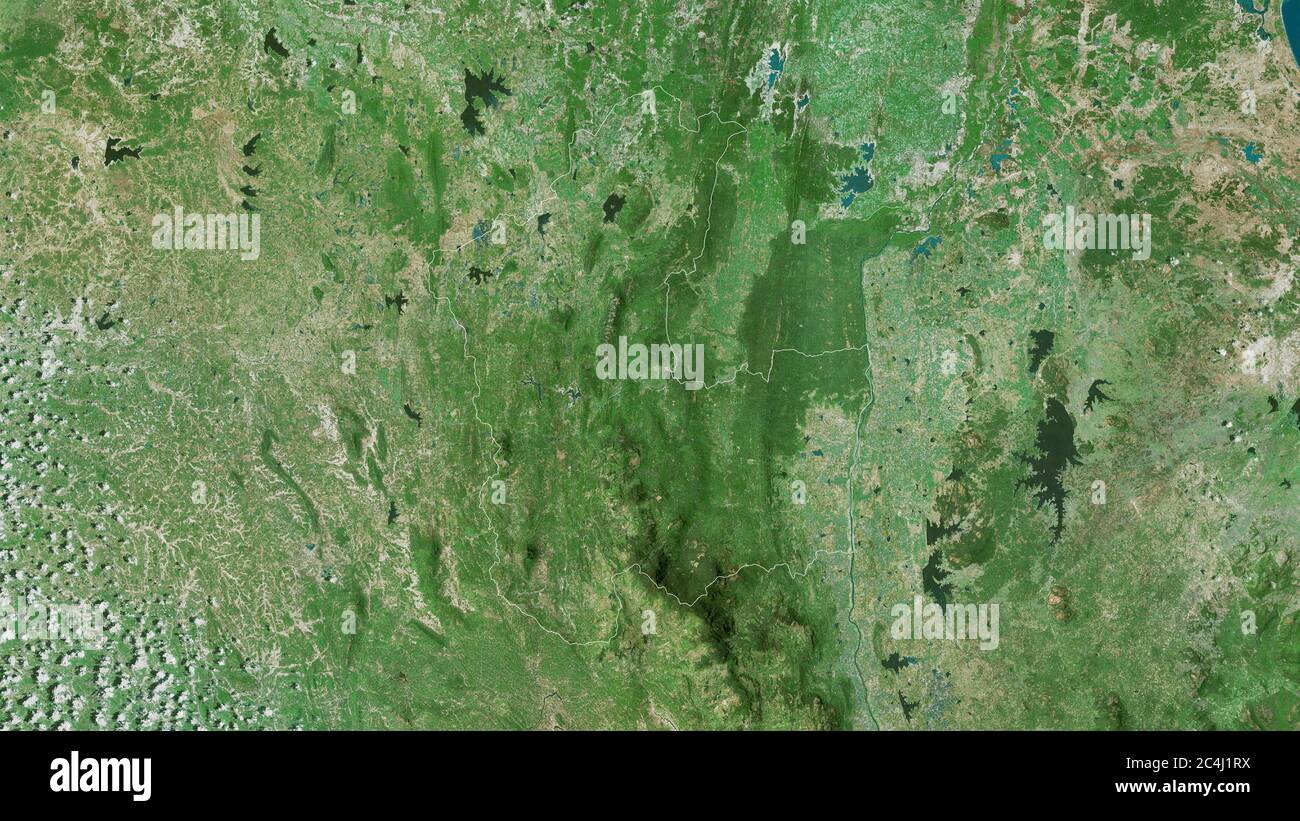 Matale, district of Sri Lanka. Satellite imagery. Shape outlined ...