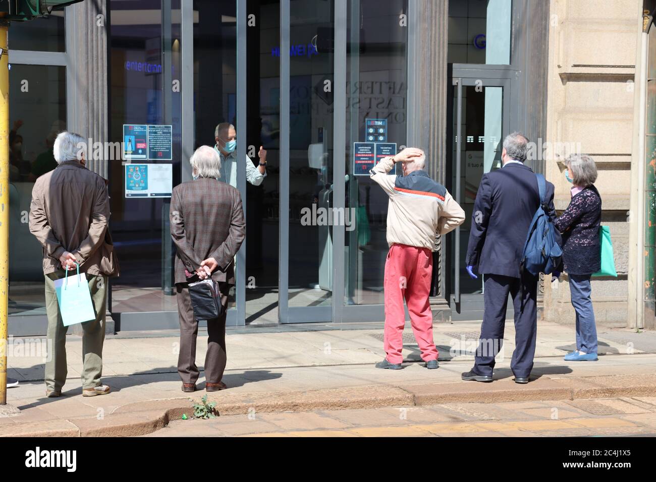 Milano - Italy - June 16, 2020. Waiting in line during Covid 19 ...