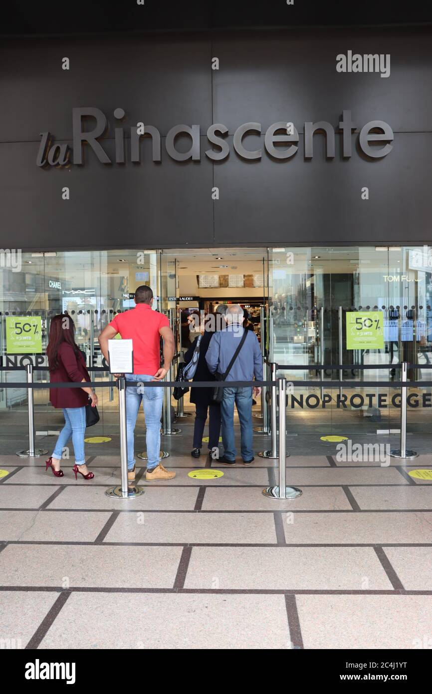 Milano - Italy - June 16, 2020. Waiting in line during Covid 19 ...