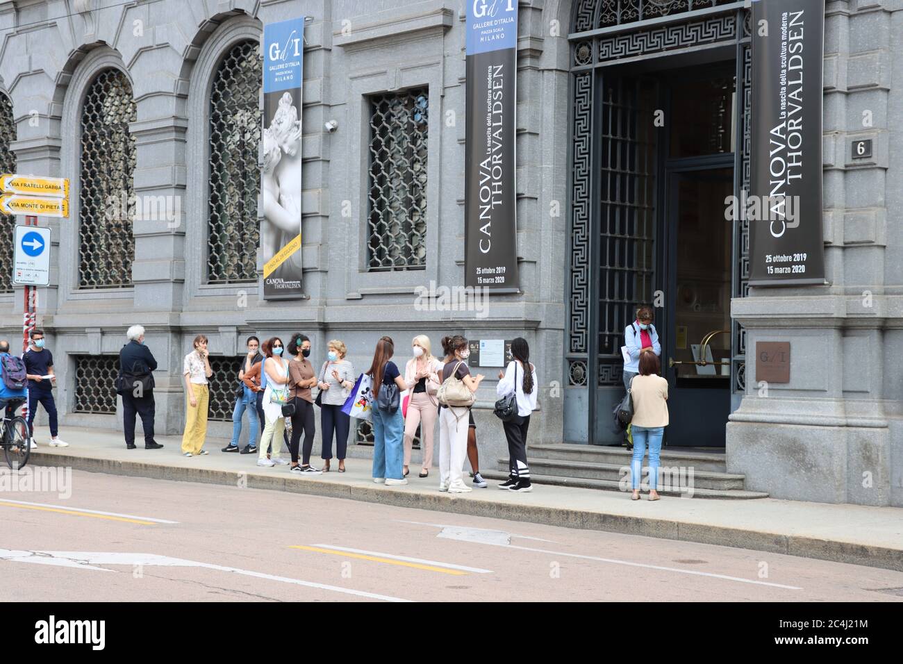Milano - Italy - June 16, 2020. Waiting in line during Covid 19 ...