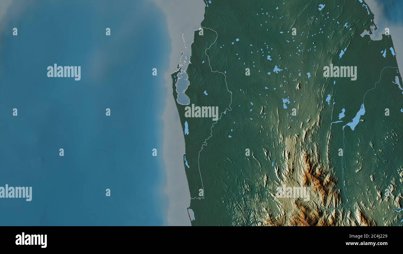 Puttalam, district of Sri Lanka. Colored relief with lakes and rivers ...