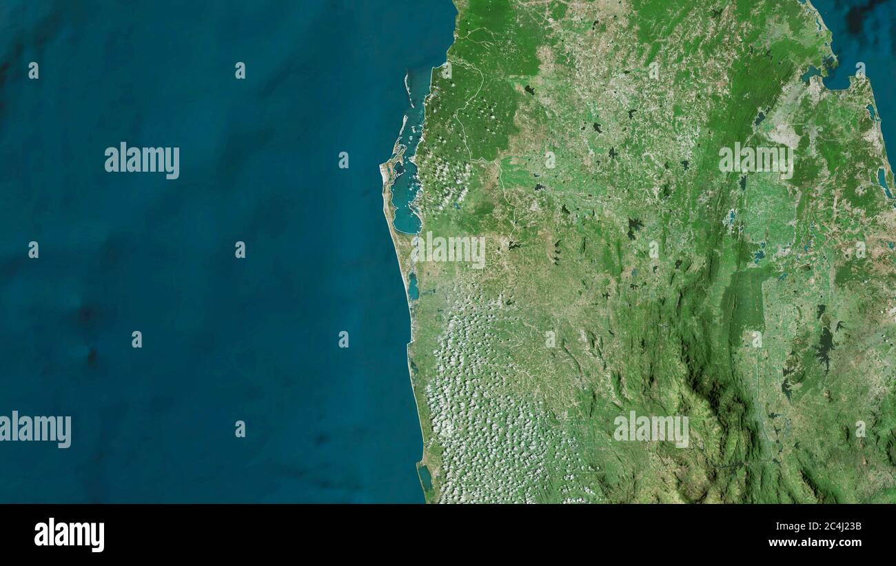 Puttalam, district of Sri Lanka. Satellite imagery. Shape outlined ...