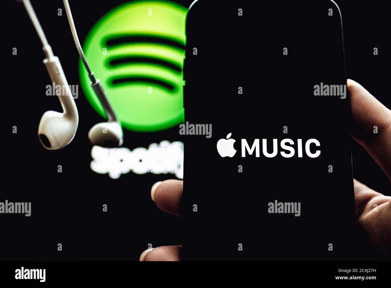 Screen shot of Apple music app and Spotify Stock Photo - Alamy