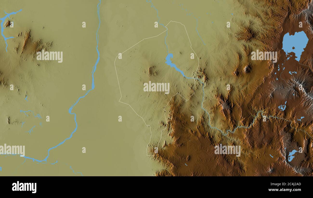 Blue Nile, state of Sudan. Colored relief with lakes and rivers. Shape ...