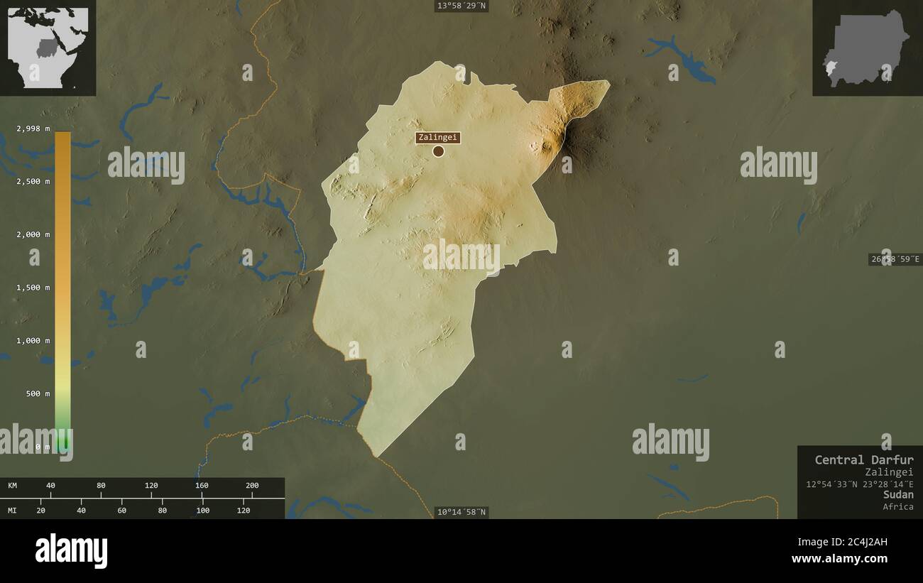 Central Darfur, state of Sudan. Colored shader data with lakes and ...