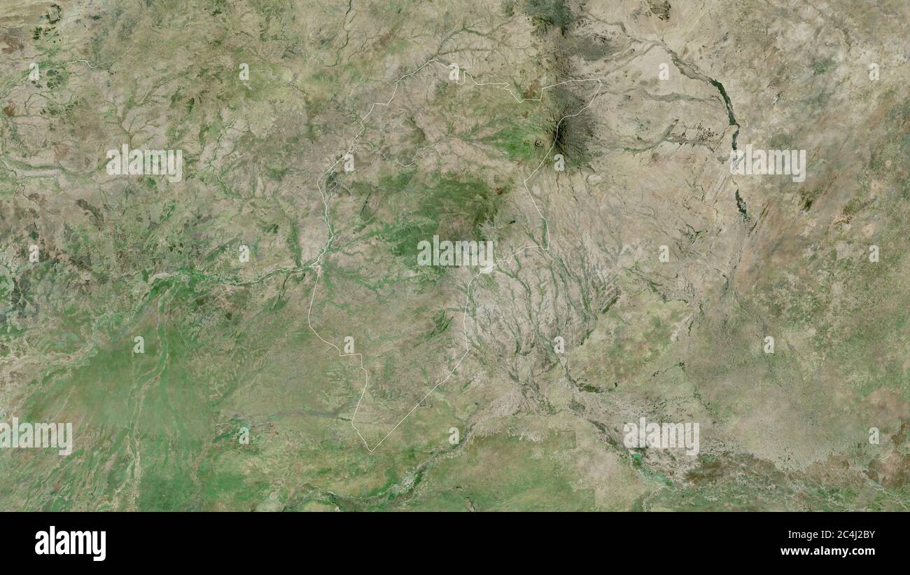 Central Darfur, state of Sudan. Satellite imagery. Shape outlined ...