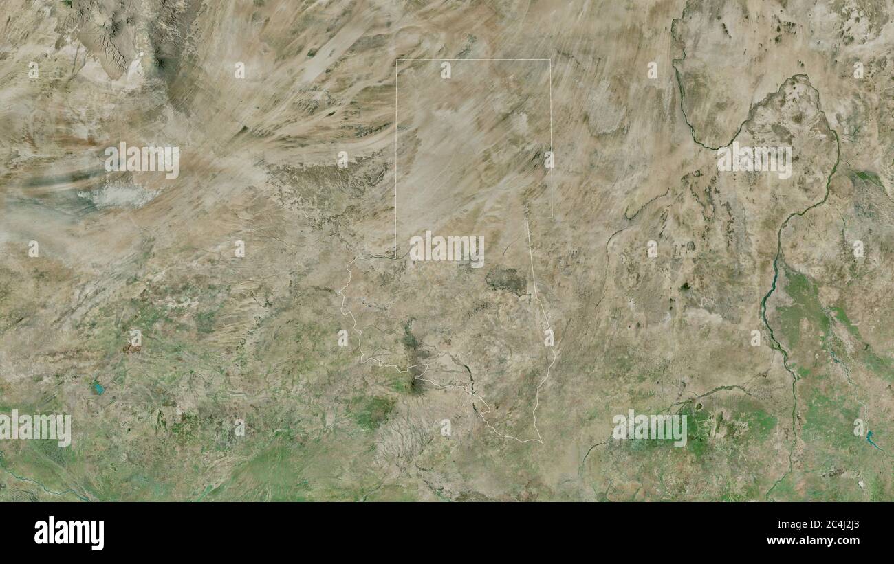 North Darfur, state of Sudan. Satellite imagery. Shape outlined against ...