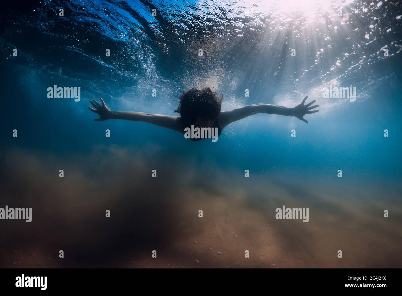 Underwater Bikini Girl Swimmer Diver High Resolution Stock Photography ...