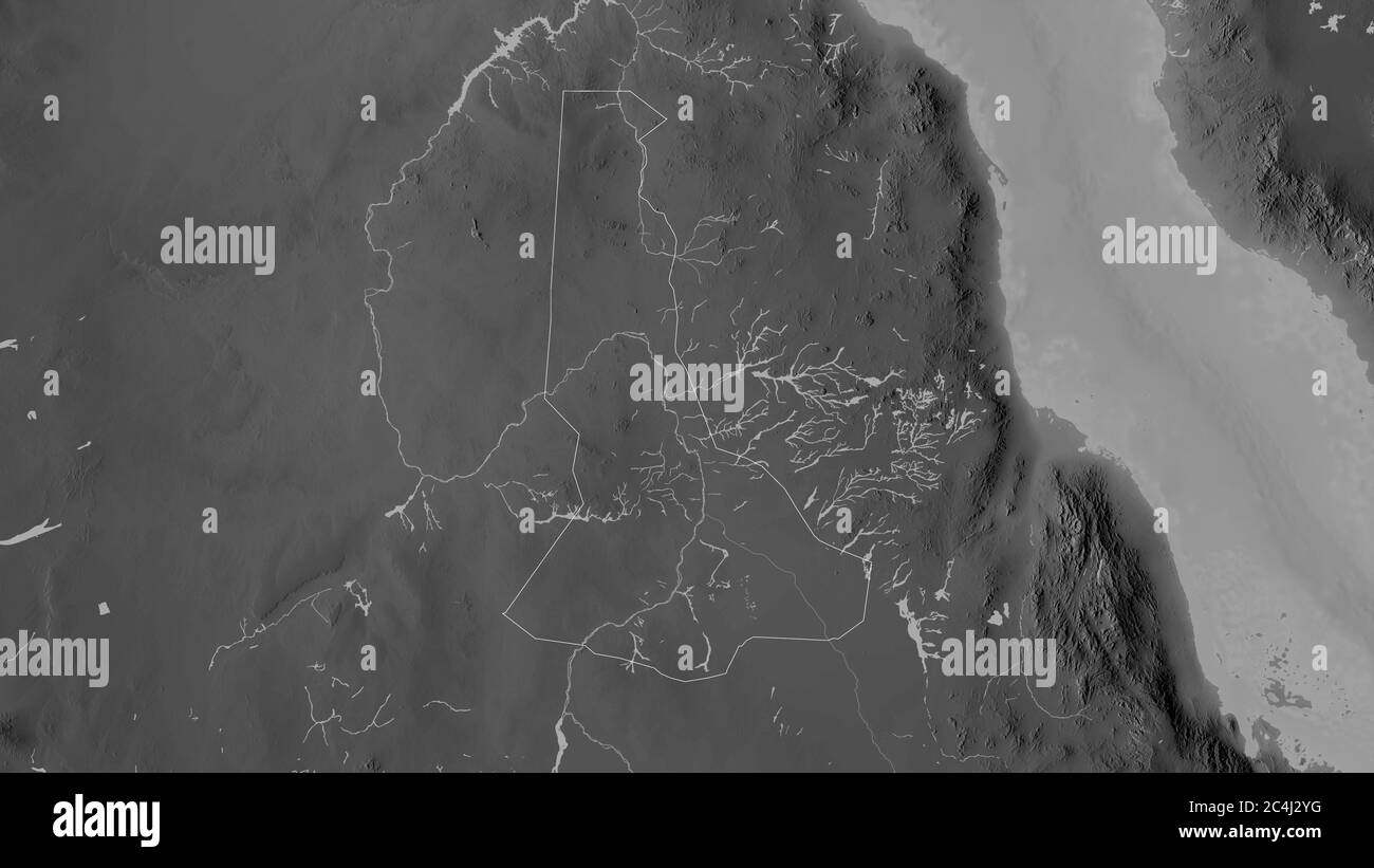 River Nile, state of Sudan. Grayscaled map with lakes and rivers. Shape ...