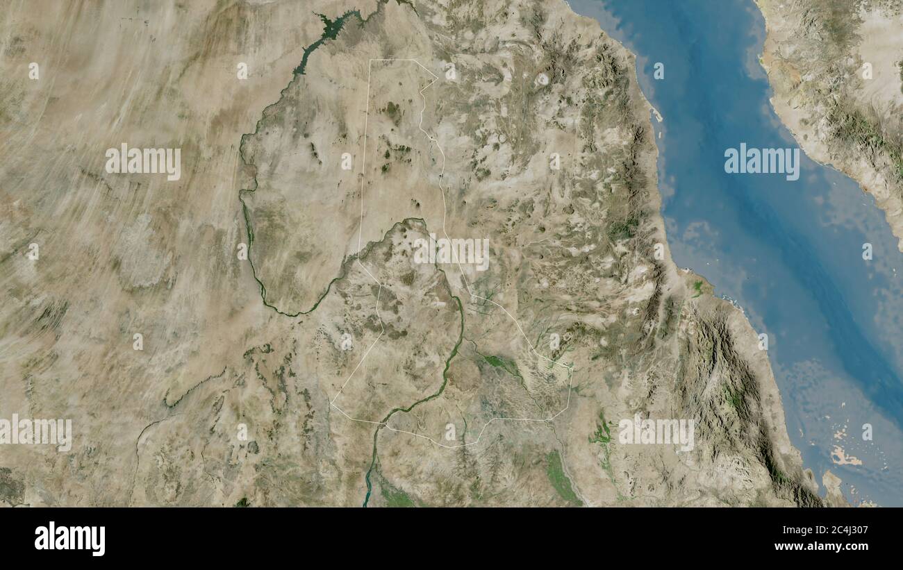 River Nile, state of Sudan. Satellite imagery. Shape outlined against ...