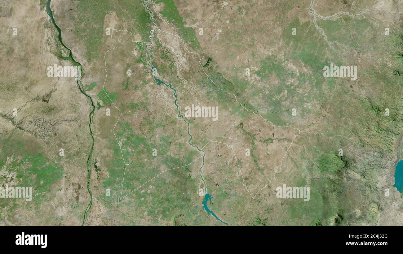 Sennar, state of Sudan. Satellite imagery. Shape outlined against its ...