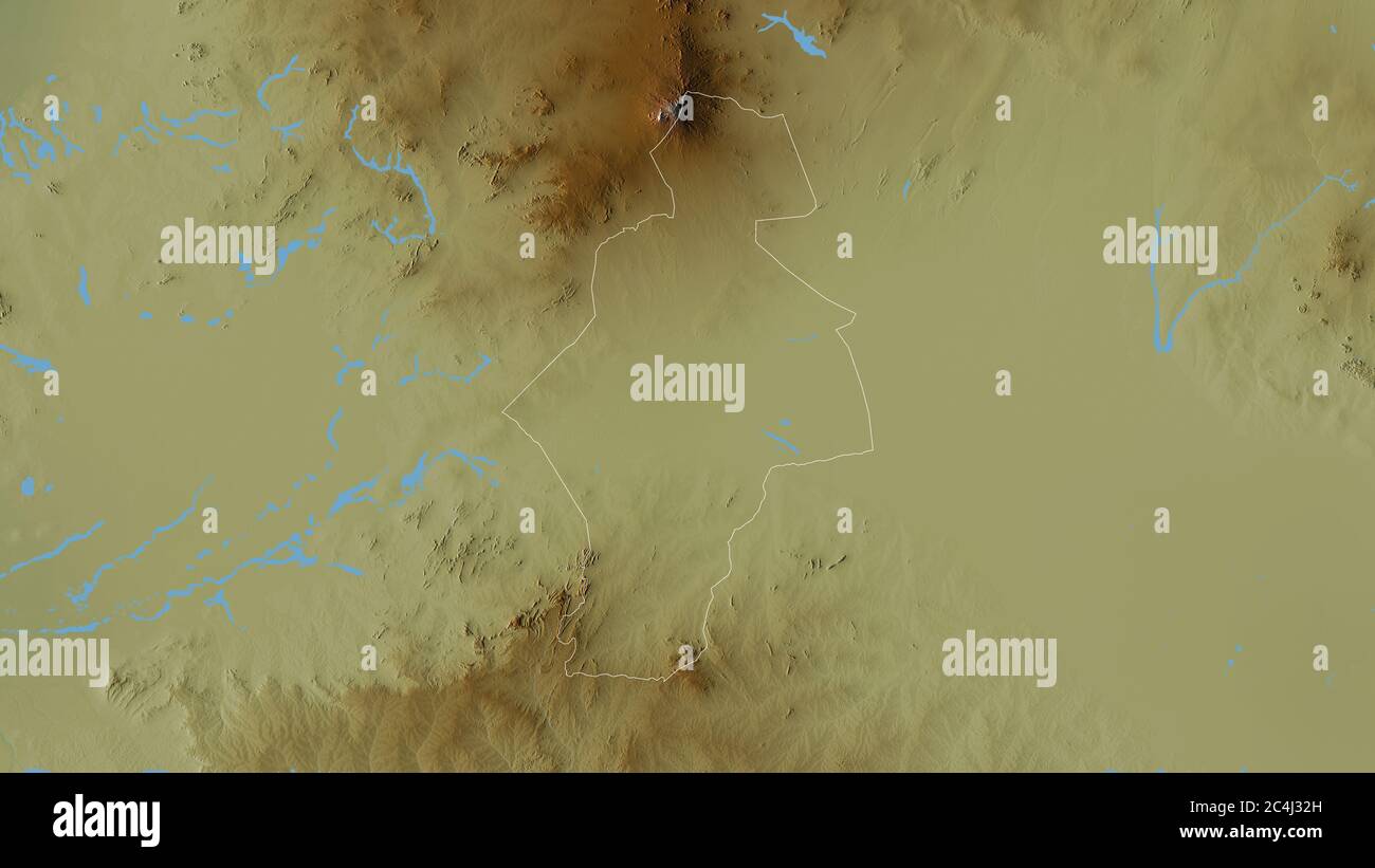 South Darfur, state of Sudan. Colored relief with lakes and rivers ...