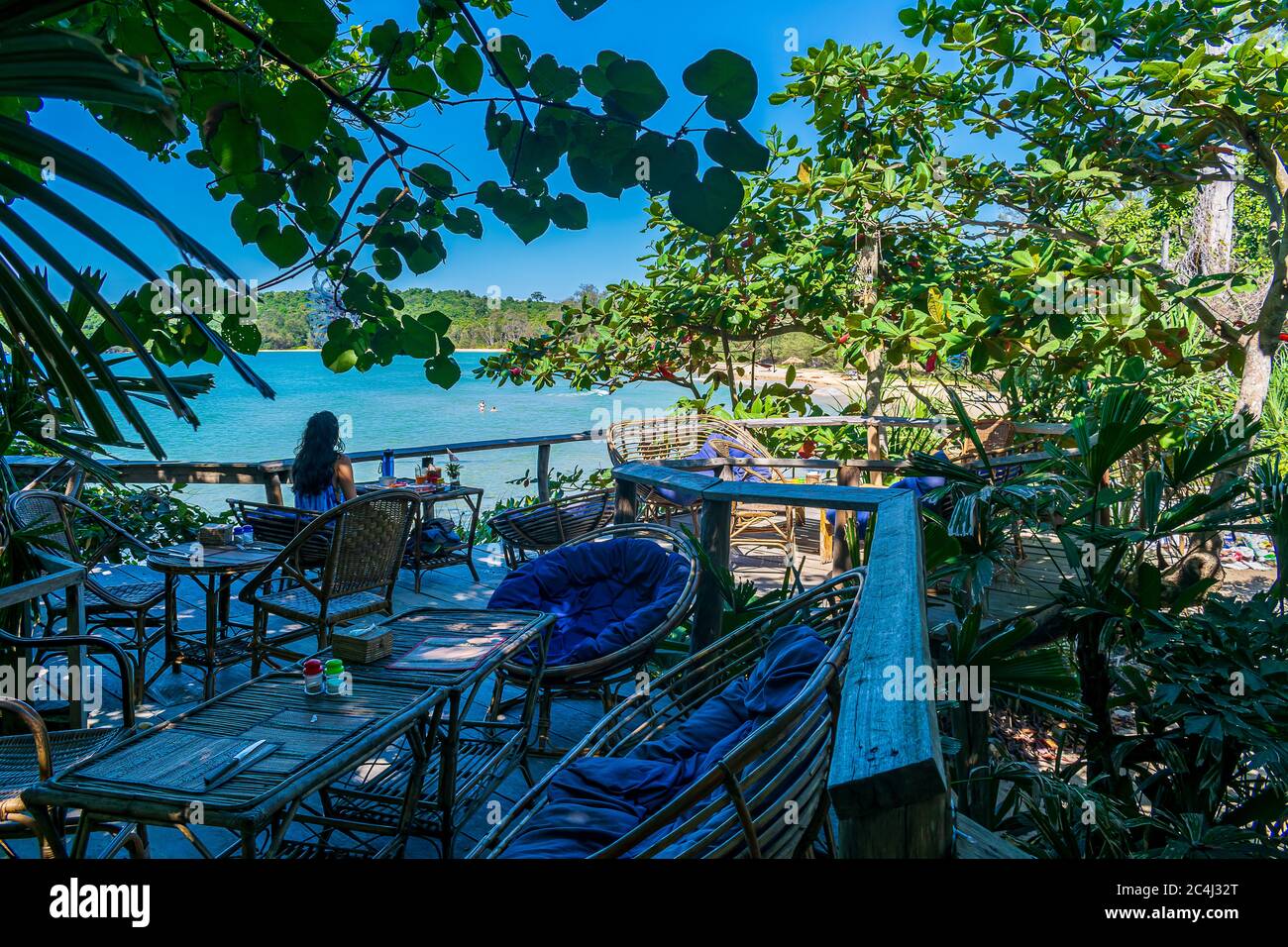 Koh Ta Kiev, Cambodia- January, 2020 : relaxing on the deck overlooking ...