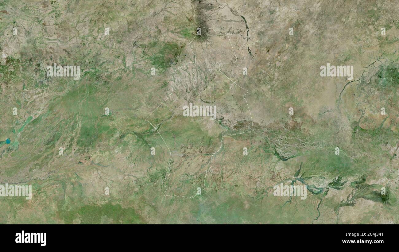 South Darfur, state of Sudan. Satellite imagery. Shape outlined against ...