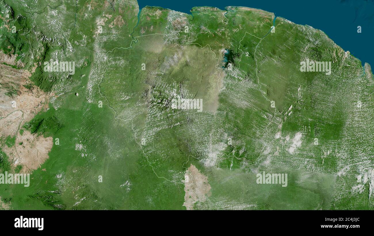 Sipaliwini, district of Suriname. Satellite imagery. Shape outlined ...