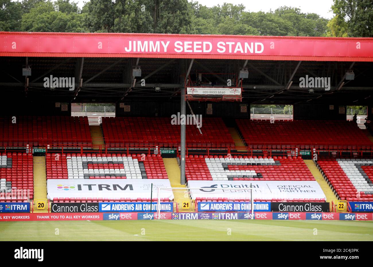 Advertising banner in the empty stands during the Sky Bet Championship ...