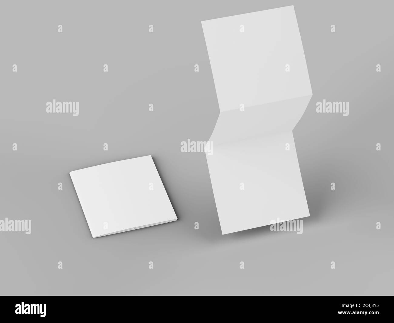 Open tri-folded leaflet in square format Stock Photo - Alamy