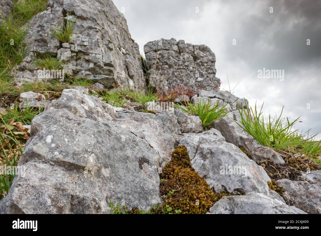 Dramatic view of glacial rocks seen atop Malham Cove in the heart of ...