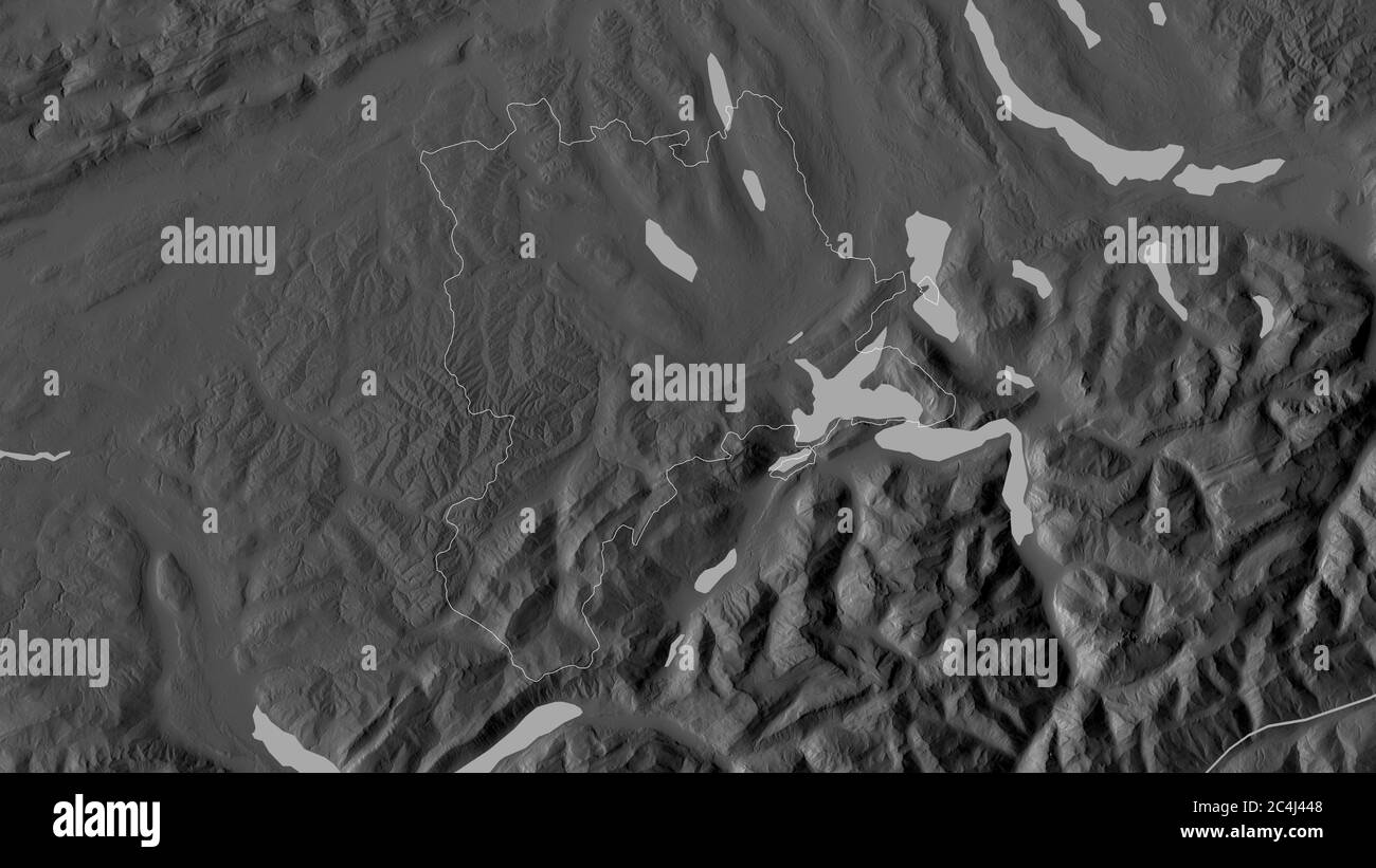 Lucerne, canton of Switzerland. Grayscaled map with lakes and rivers ...