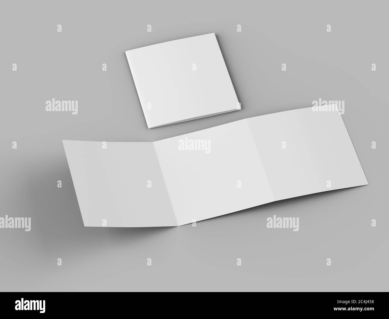Open tri-folded leaflet in square format Stock Photo - Alamy