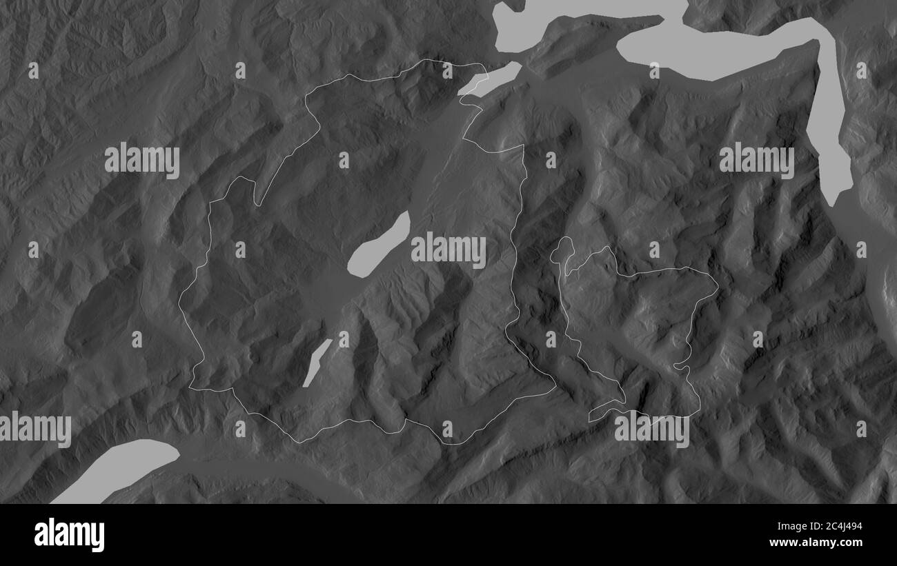 Obwalden, canton of Switzerland. Grayscaled map with lakes and rivers ...
