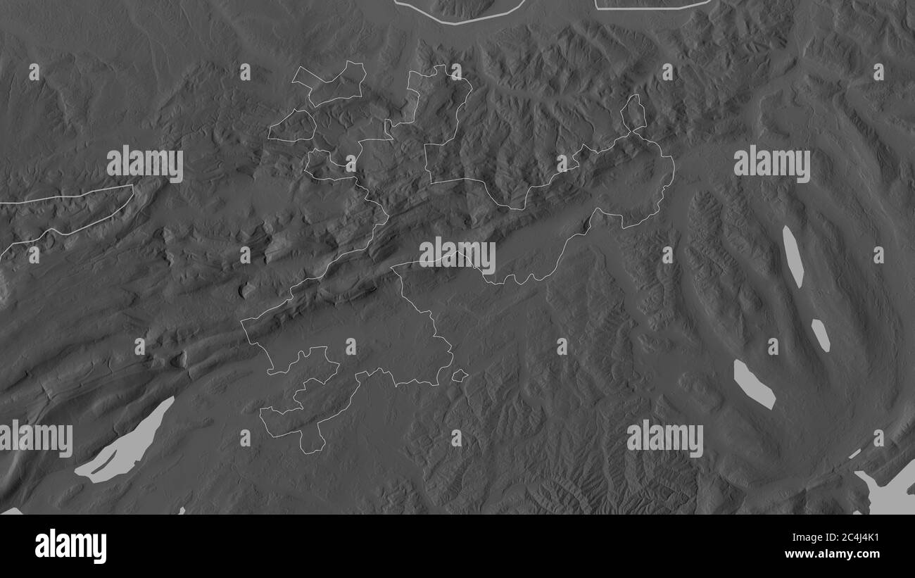 Solothurn, canton of Switzerland. Grayscaled map with lakes and rivers ...