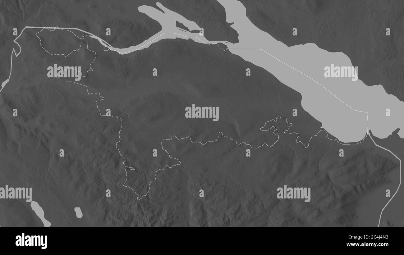 Thurgau, canton of Switzerland. Grayscaled map with lakes and rivers ...