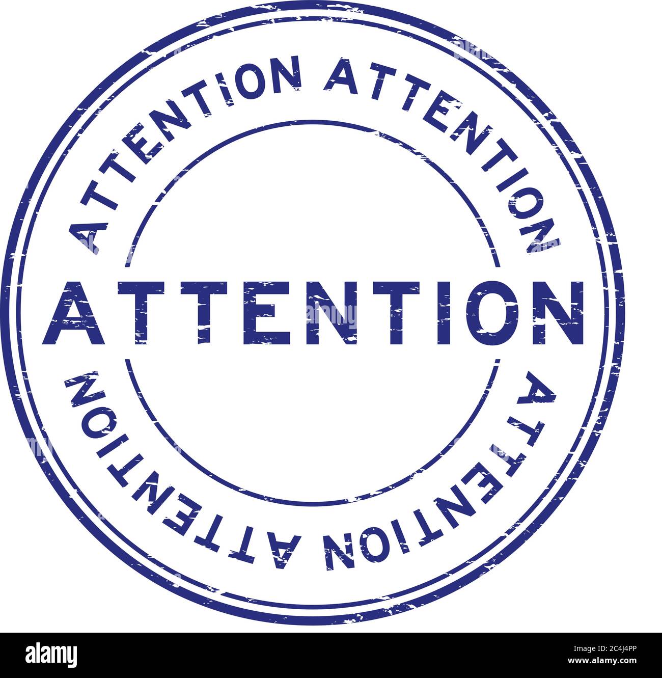 Grunge blue attention round rubber seal stamp on white background Stock ...