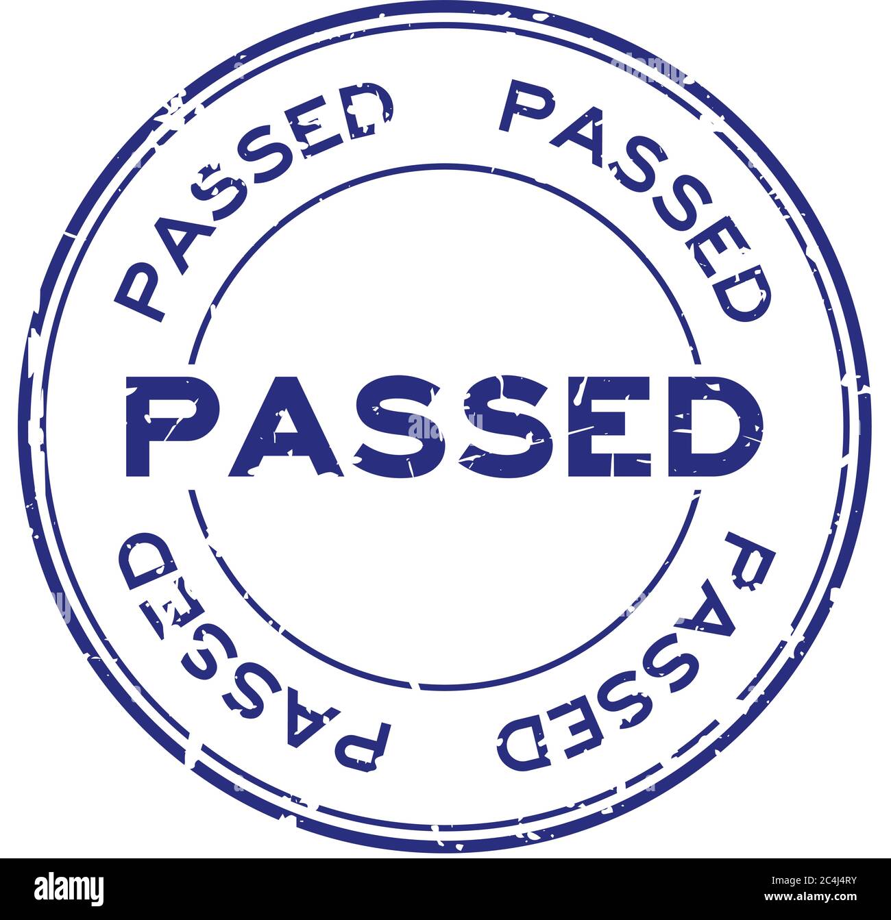 Grunge blue passed round rubber seal stamp on white background Stock ...