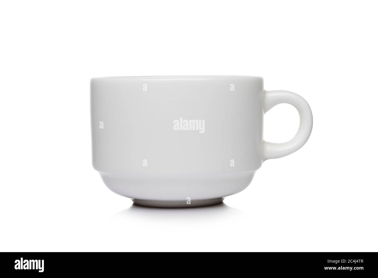 Generic white ceramic tea cup on a white background with handle to the ...