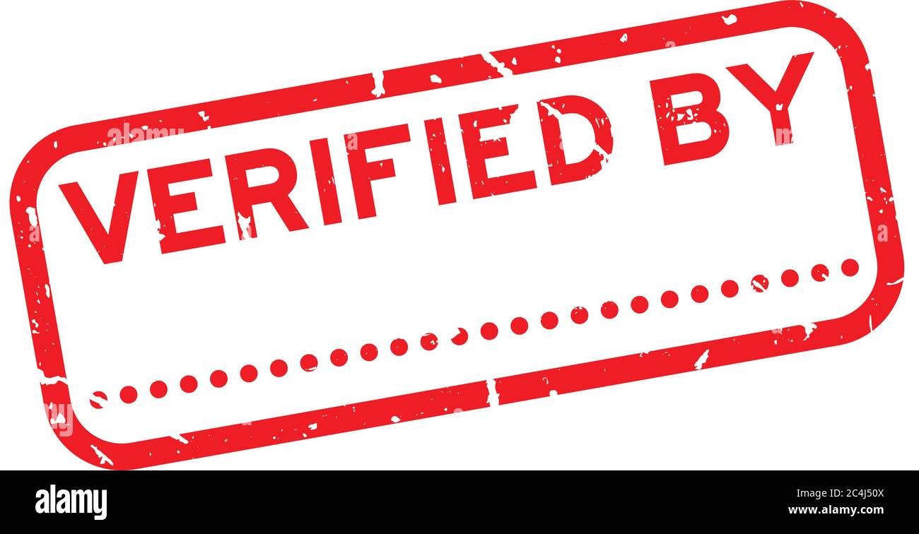 Grunge red verified by word with dot line for signature square rubber ...