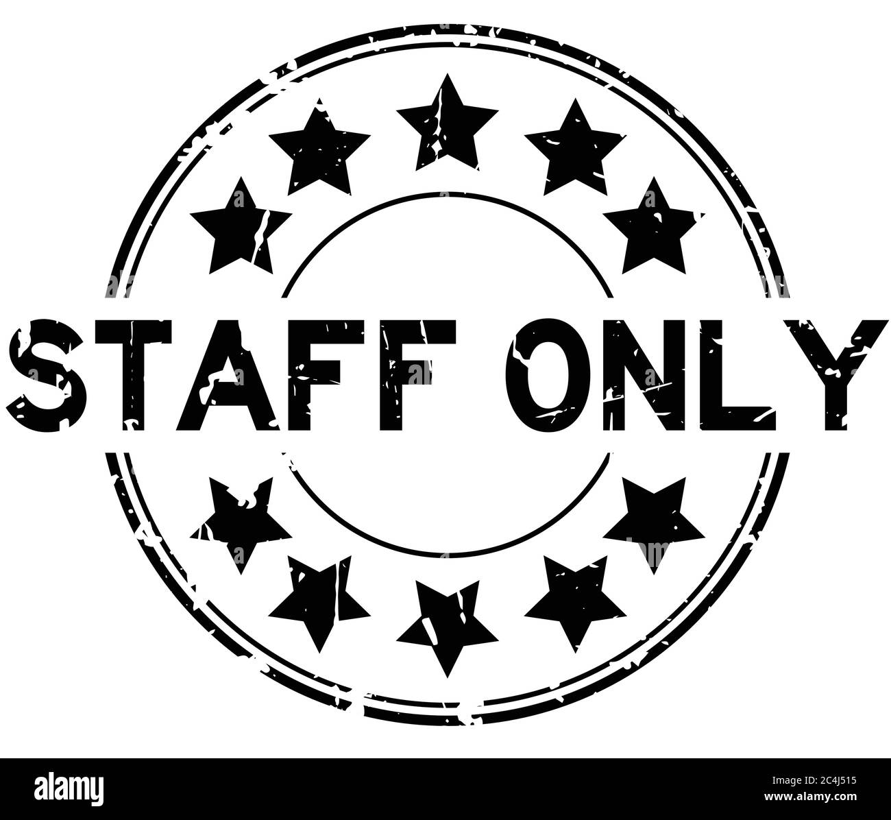 Grunge black staff only with star icon round rubber seal stamp on white ...