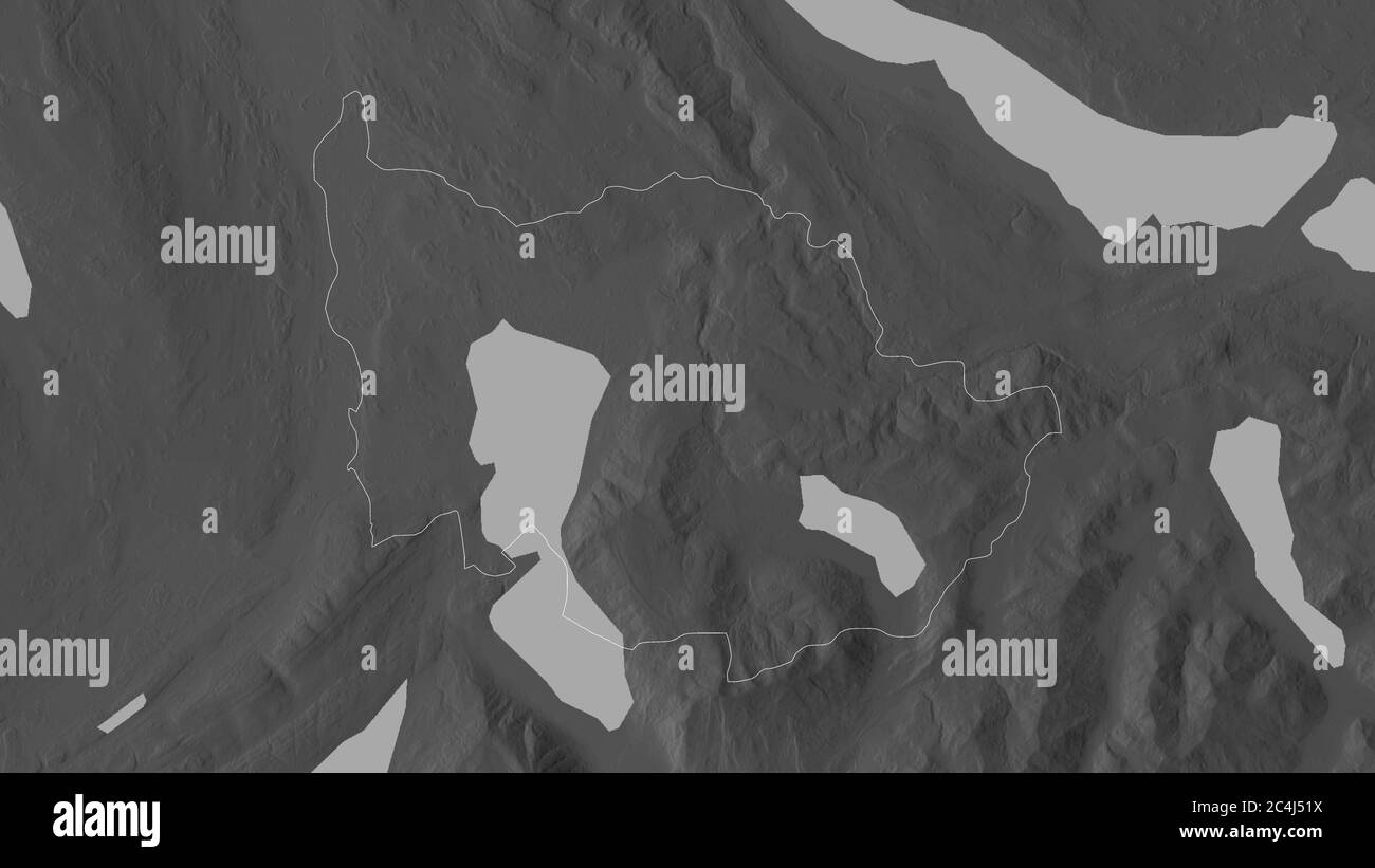 Zug, canton of Switzerland. Grayscaled map with lakes and rivers. Shape ...