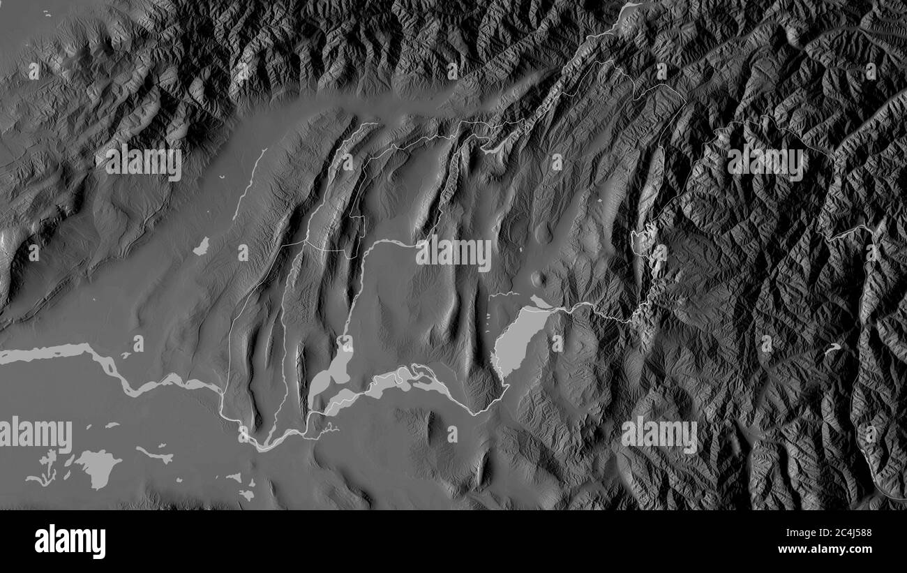 Khatlon, region of Tajikistan. Grayscaled map with lakes and rivers ...
