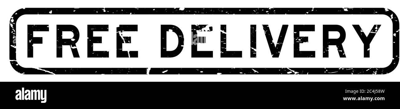 Grunge black free delivery wording square rubber seal stamp on white ...