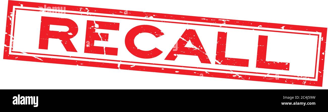 Grunge red recall word square rubber seal stamp on white background ...