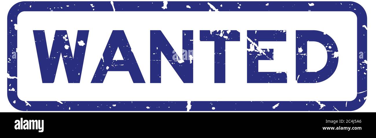 Grunge blue wanted wording square rubber seal stamp on white background ...