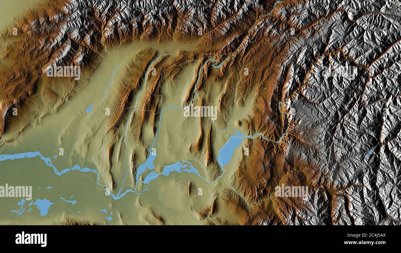 Khatlon, region of Tajikistan. Colored relief with lakes and rivers ...